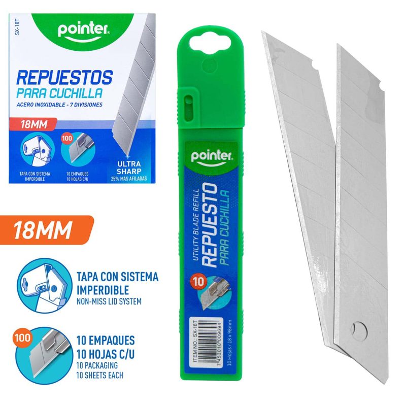 Repuestos para Cuchilla Pointer 18 mm – Acero Inoxidable Pointer ...