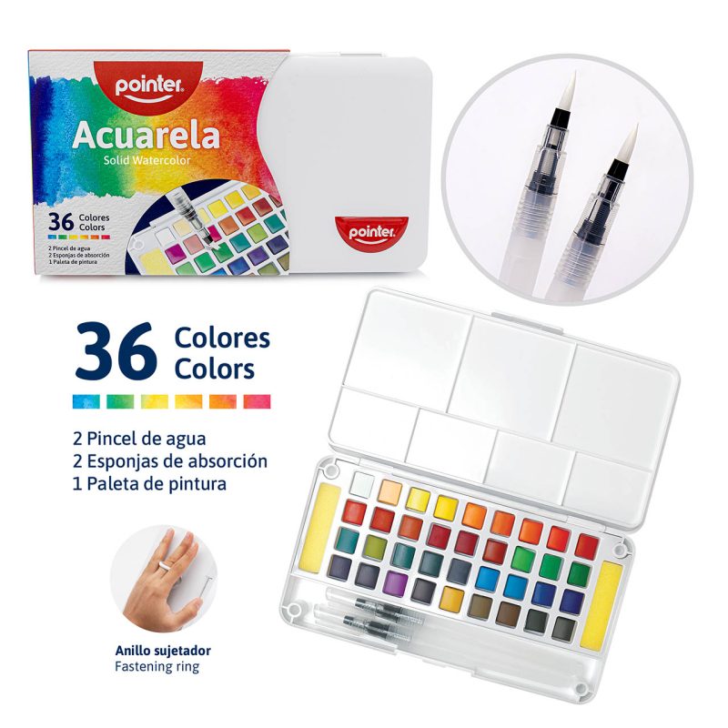 Acuarela Sólida Pointer – Set de Pintura con 36 Colores – Almacén Comics